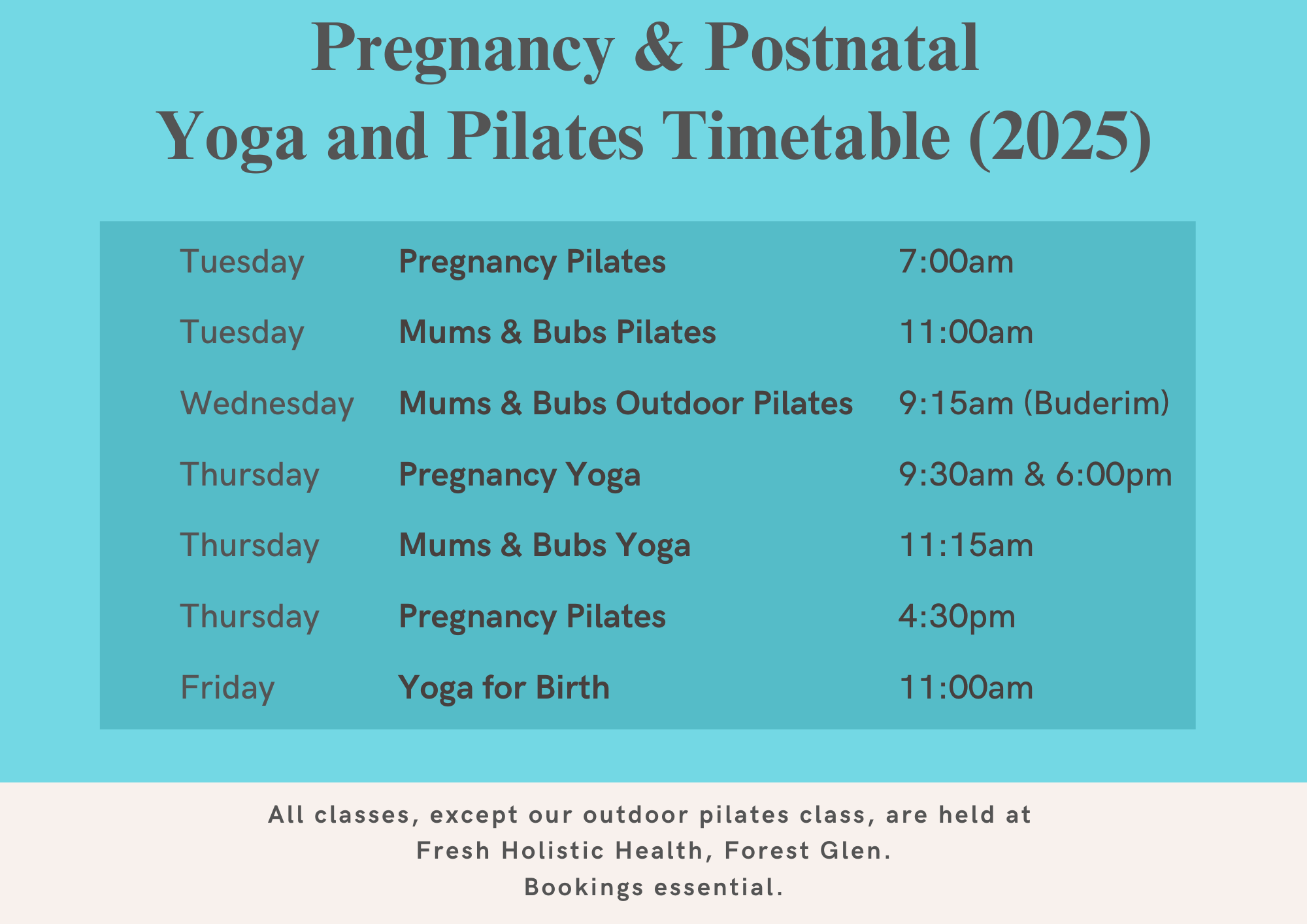 Timetable - Shine Yoga